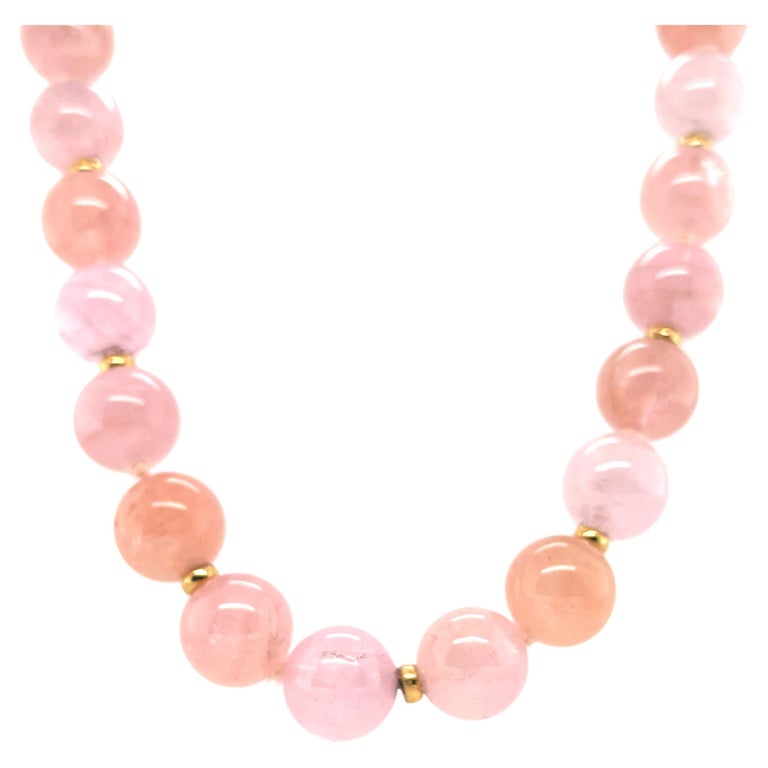 Collier rond en or jaune avec perles de morganite roses et pêches En ...