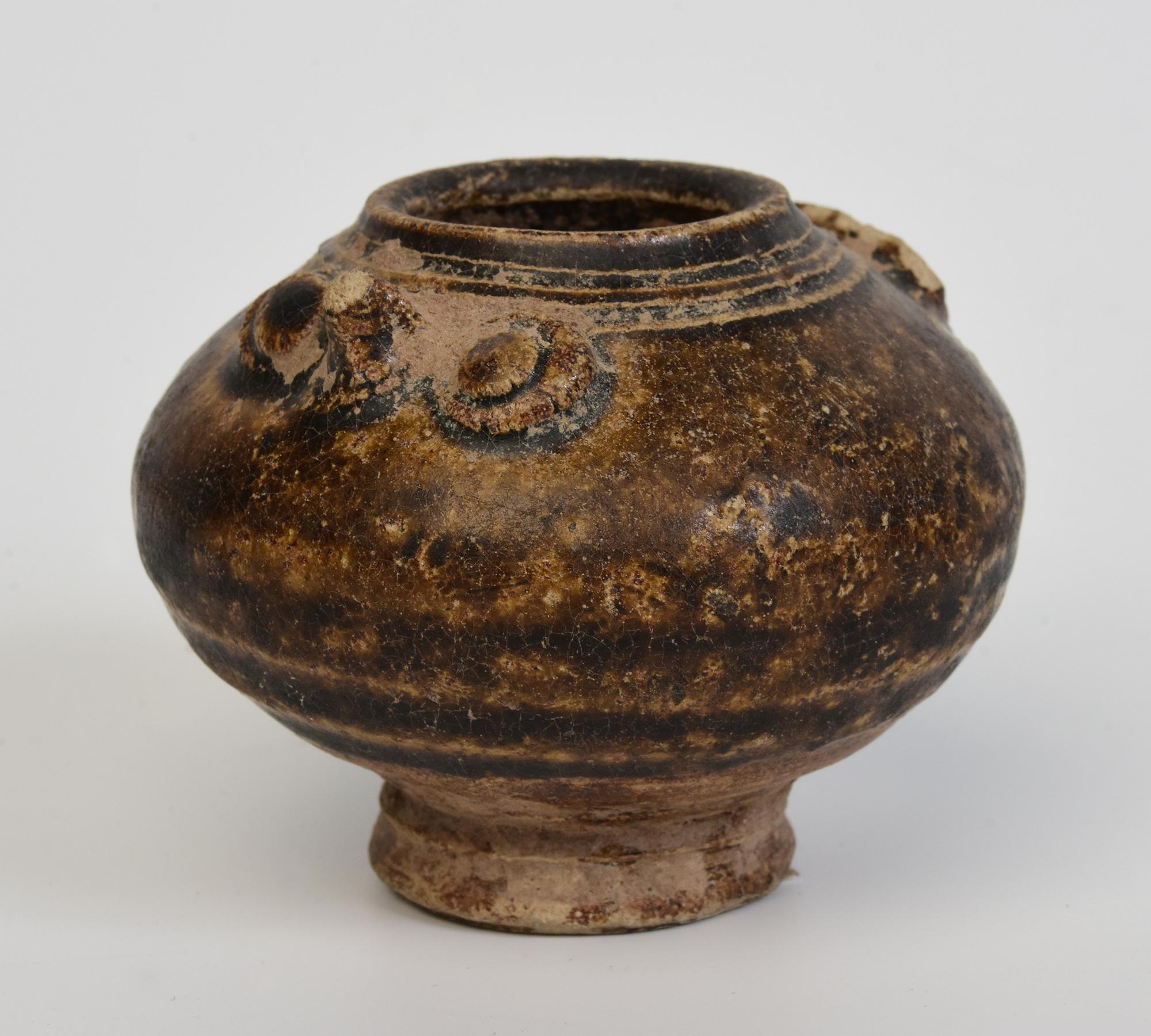 12th-13th C, A Set of Antique Khmer Brown Glazed Pottery Lime Pot in ...