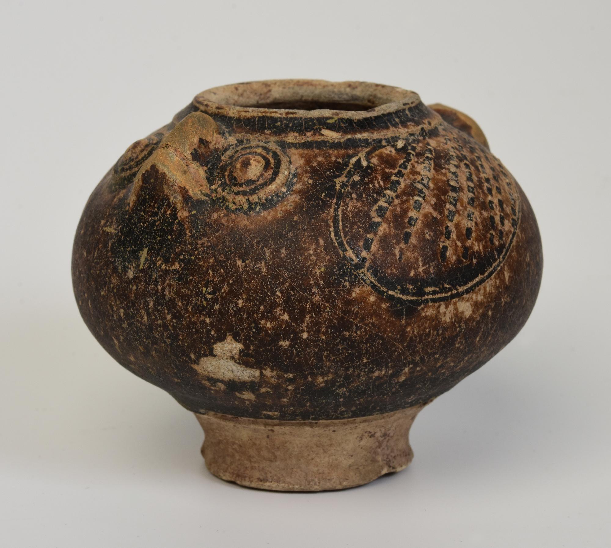 12th-13th C, A Set of Antique Khmer Brown Glazed Pottery Lime Pot in ...