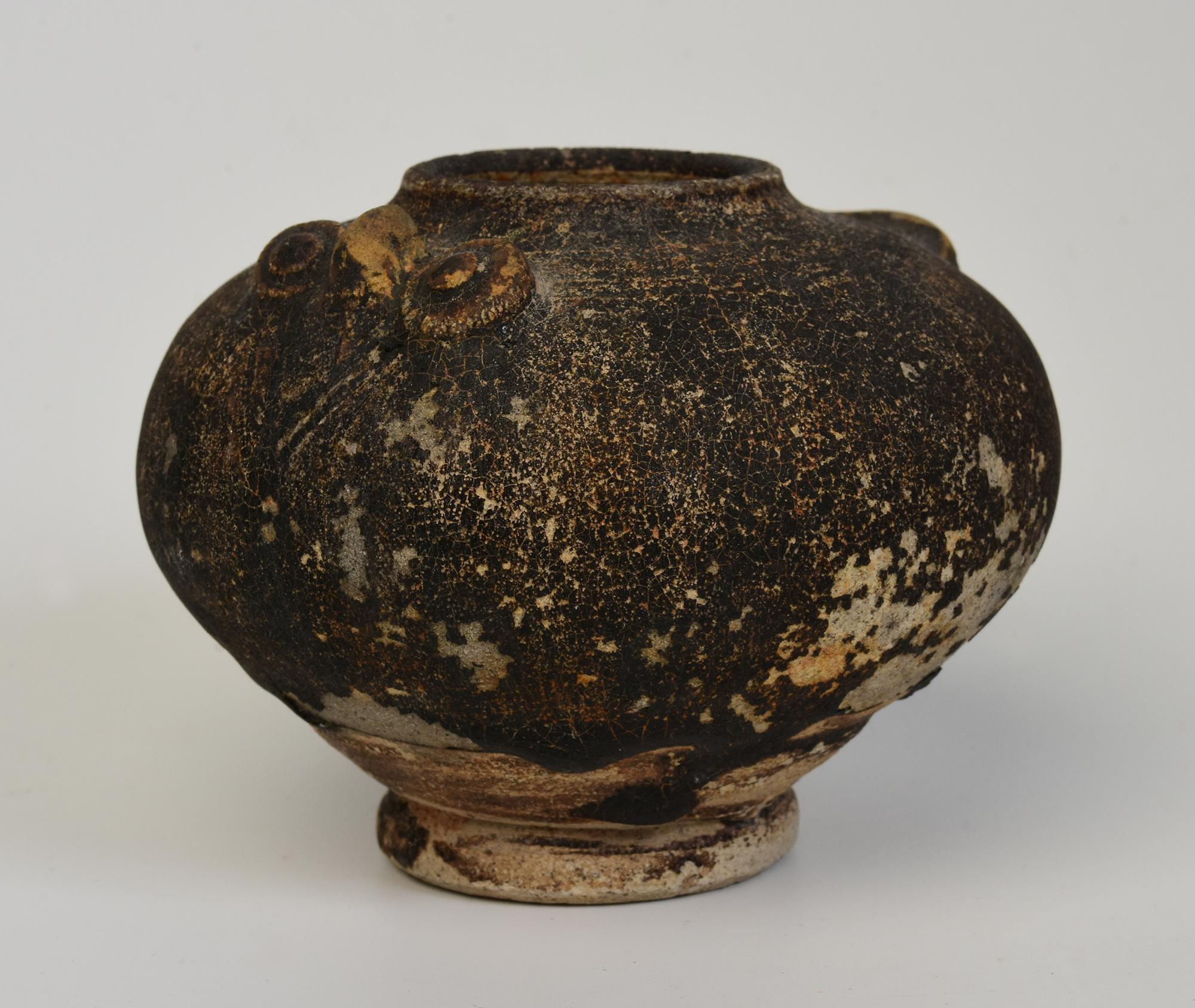 12th-13th C, A Set of Antique Khmer Brown Glazed Pottery Lime Pot in ...