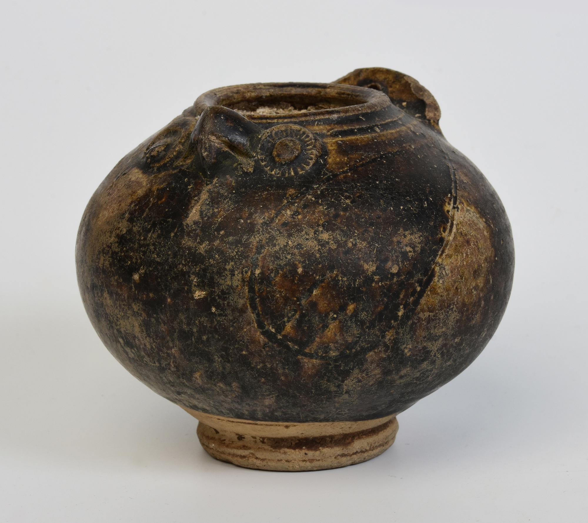 12th-13th C, A Set of Antique Khmer Brown Glazed Pottery Lime Pot in ...