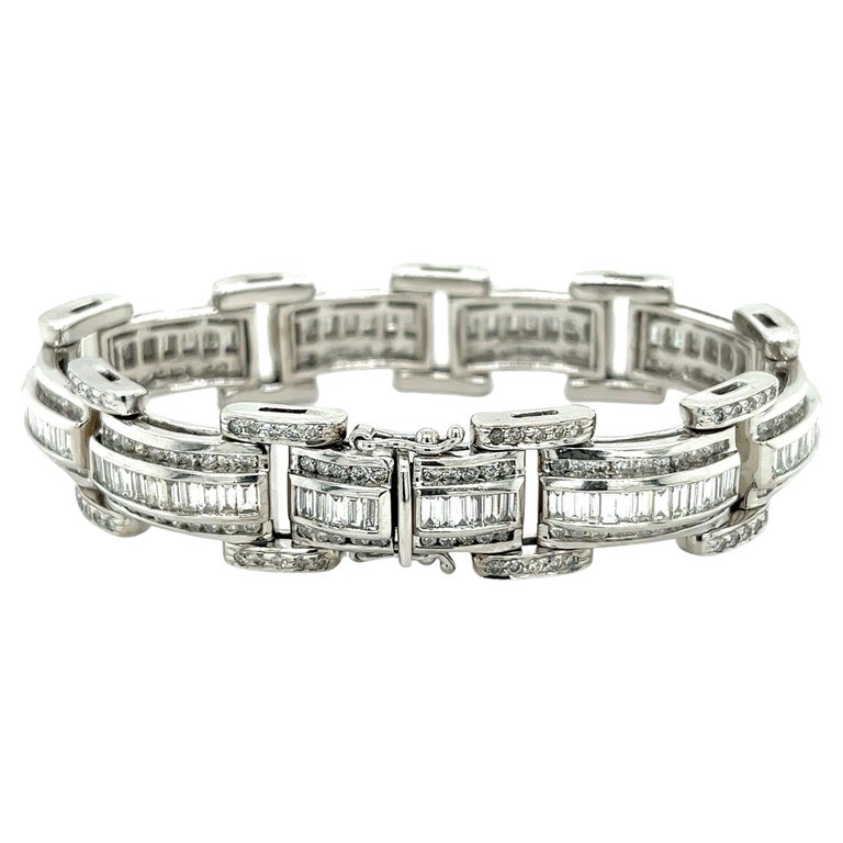 13 Carat Channel Set Baguette and Round Diamond 18k White Gold Unisex ...