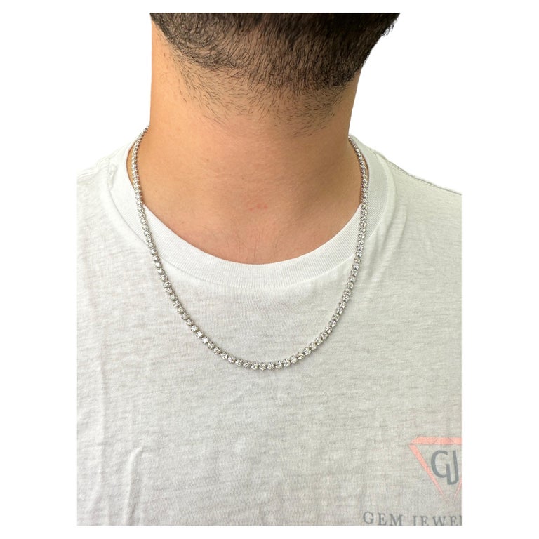 13 Carat Men's Diamond Tennis Necklace Chain 14k White Gold For Sale at ...