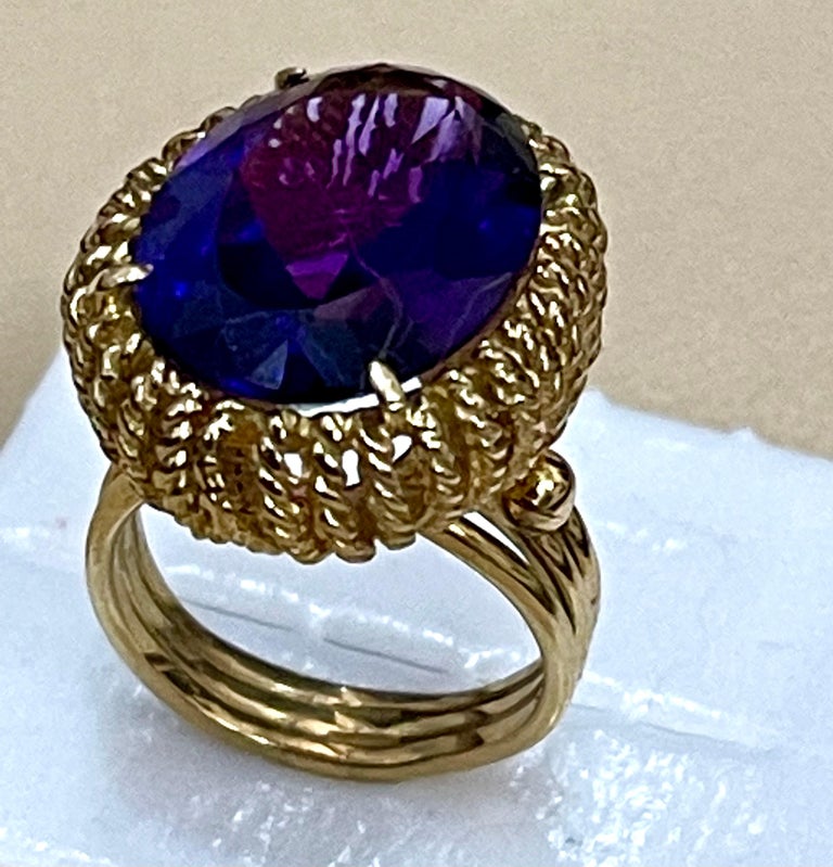 13 Carat Natural Oval Amethyst Cocktail Ring in 18 Karat Yellow Gold ...
