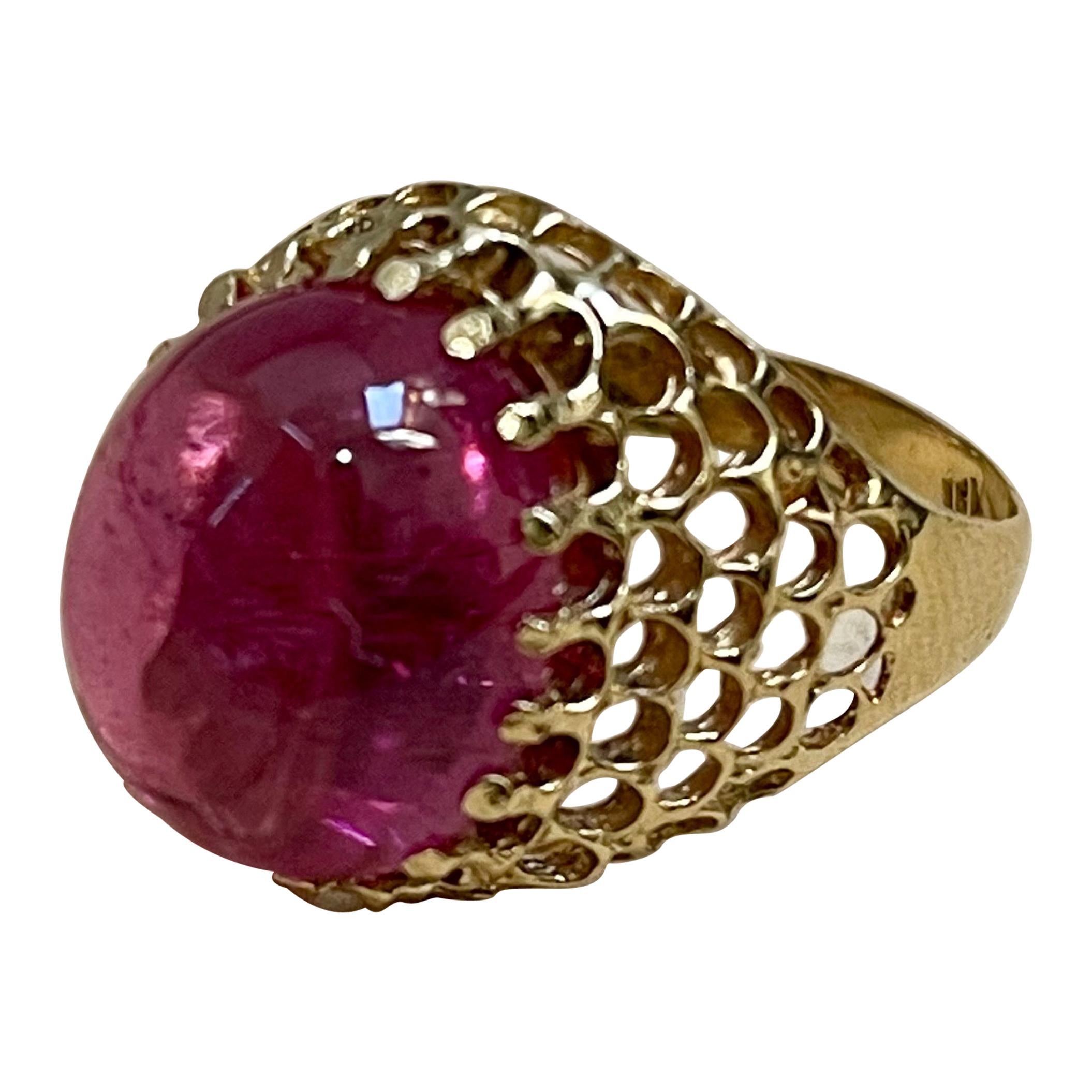 Ming's Yellow Gold Pink Tourmaline Cabochon Ring at 1stDibs