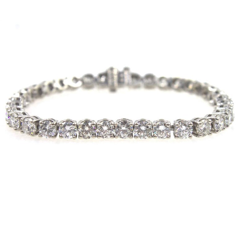 13 Carat Round Brilliant Cut Diamond Tennis Bracelet 14 Karat White