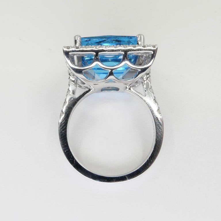 13 Cts checker Square Cut Blue Topaz and Diamond Cocktail Ring. Big ...