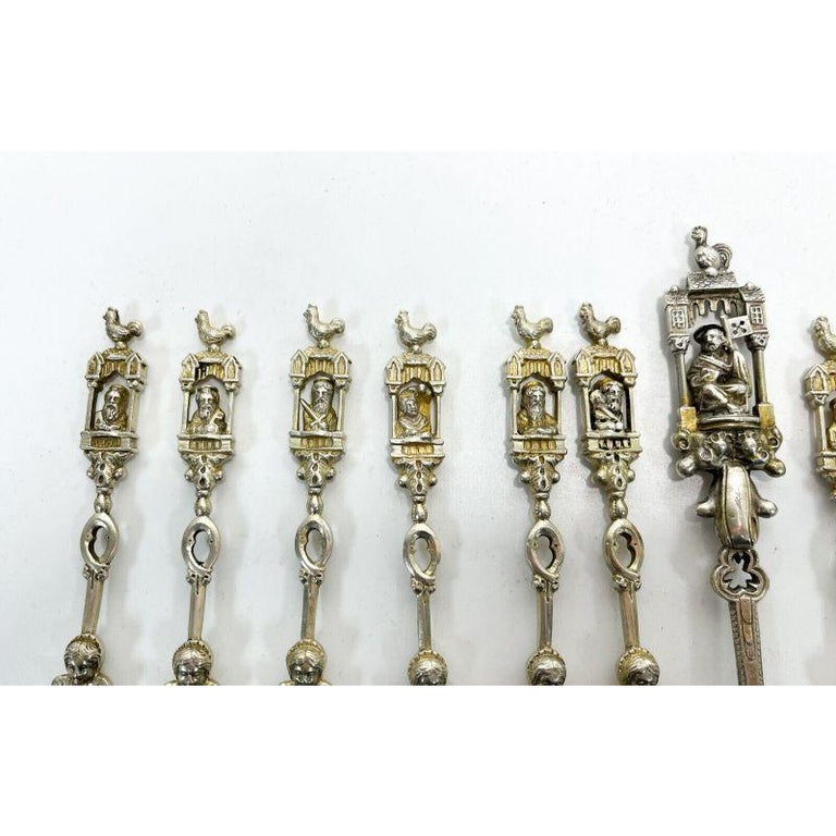 13 Dutch Silver Figural Apostle Berry or Ice Cream Flatware Set Spoons ...