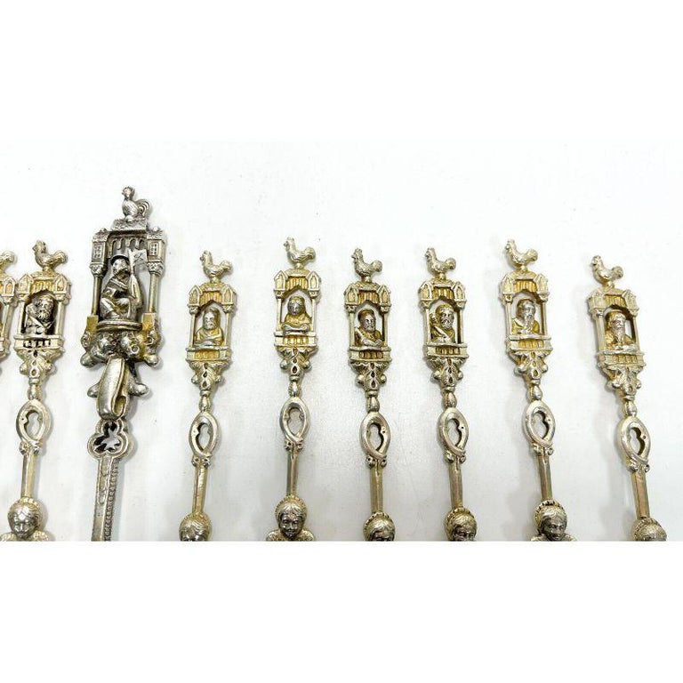 13 Dutch Silver Figural Apostle Berry or Ice Cream Flatware Set Spoons ...