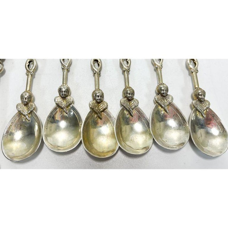 13 Dutch Silver Figural Apostle Berry or Ice Cream Flatware Set Spoons ...