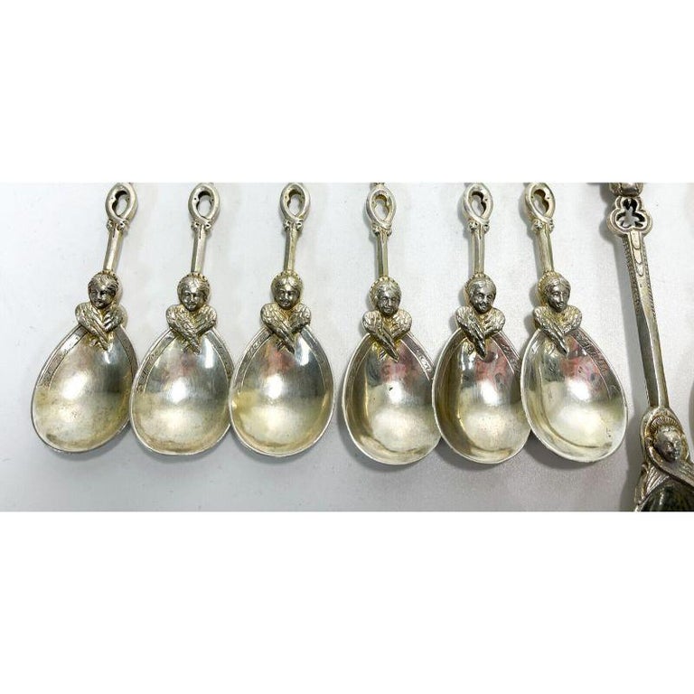 13 Dutch Silver Figural Apostle Berry or Ice Cream Flatware Set Spoons ...