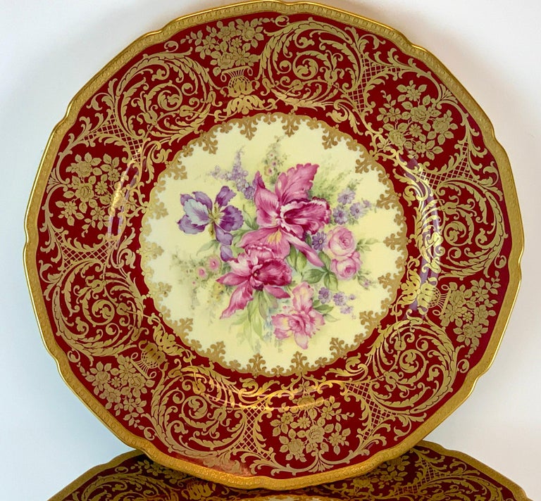13 Exquisite Rosenthal Garnet Gilt Orchid and Floral Service Plates ...