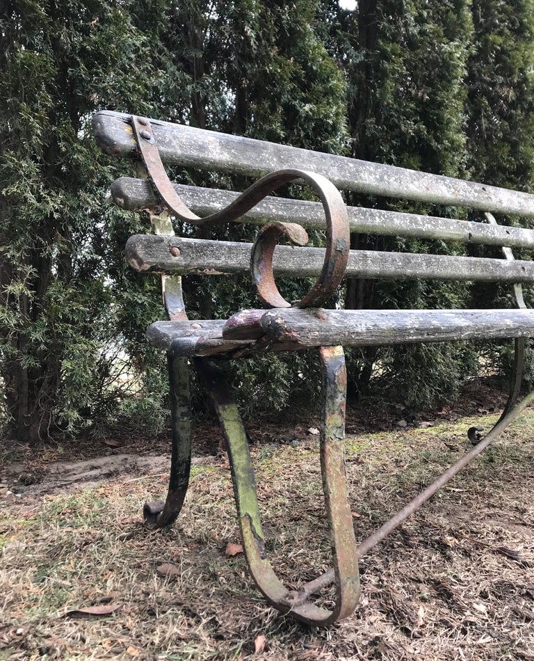 Long English 19th Century Wood and Wrought Iron Railway Station Bench ...