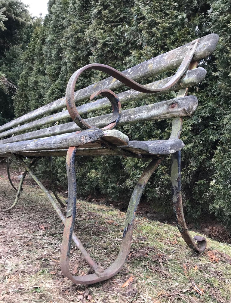 Long English 19th Century Wood and Wrought Iron Railway Station Bench ...