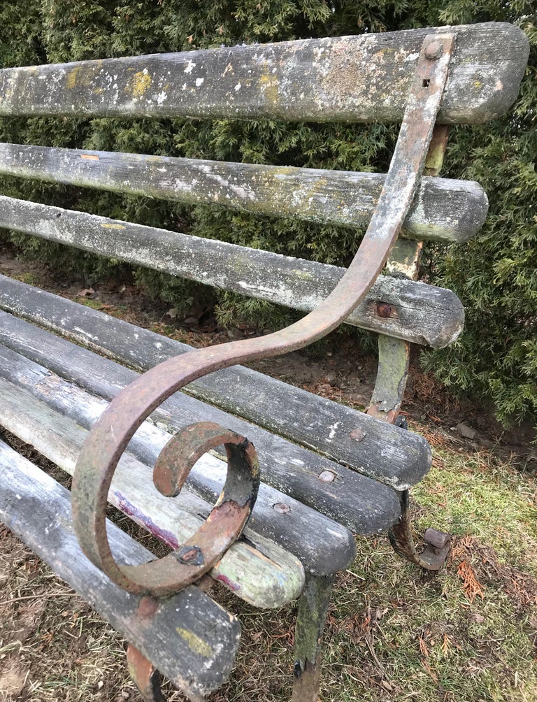 Long English 19th Century Wood and Wrought Iron Railway Station Bench ...