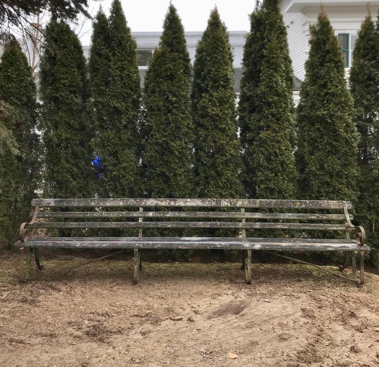 Long English 19th Century Wood and Wrought Iron Railway Station Bench ...