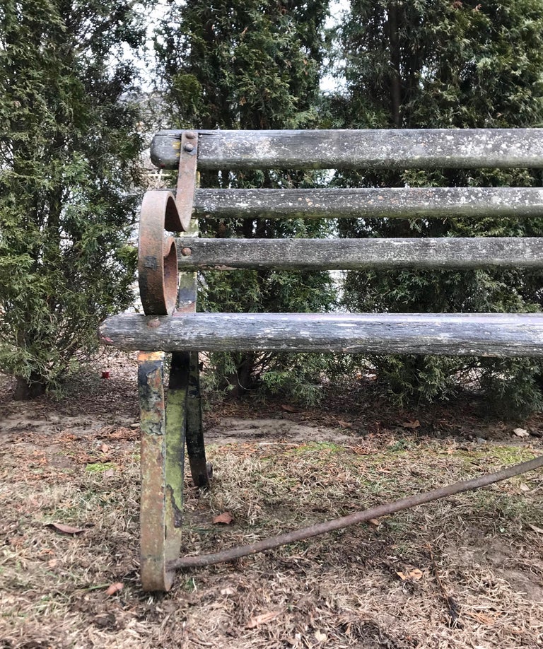 Long English 19th Century Wood and Wrought Iron Railway Station Bench ...