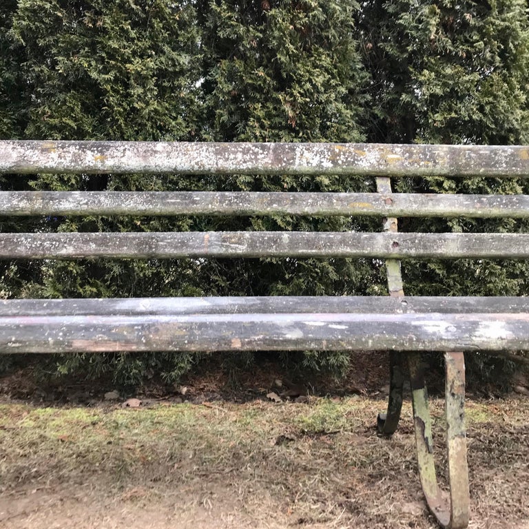 Long English 19th Century Wood and Wrought Iron Railway Station Bench ...