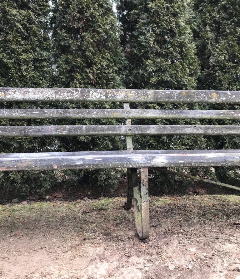 Long English 19th Century Wood and Wrought Iron Railway Station Bench ...