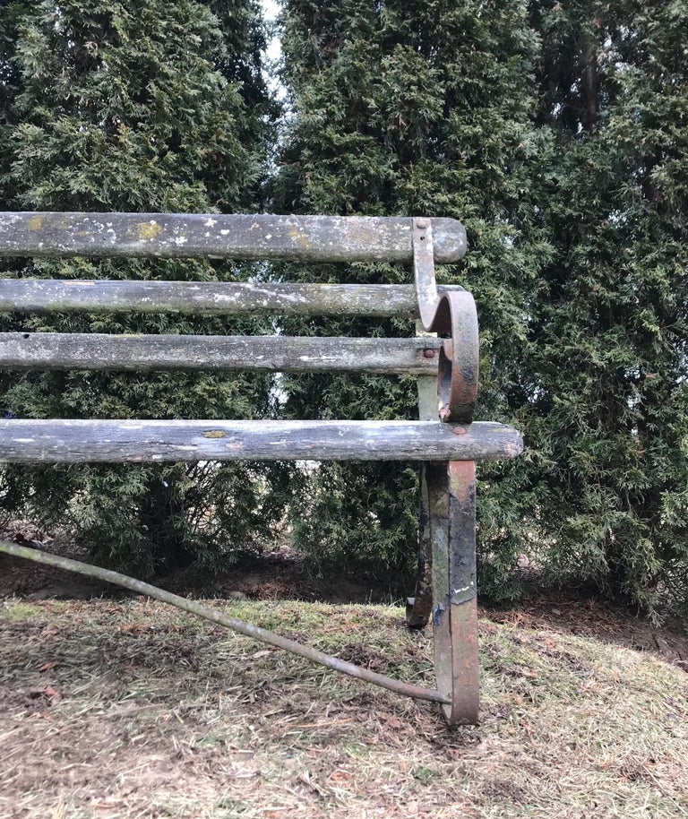 Long English 19th Century Wood and Wrought Iron Railway Station Bench ...