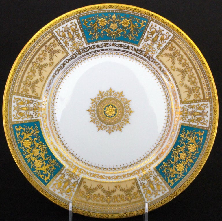 13 Minton for Tiffany Master-Gilder Turquoise Plates For Sale at 1stDibs
