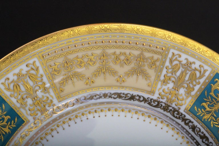 13 Minton for Tiffany Master-Gilder Turquoise Plates For Sale at 1stDibs