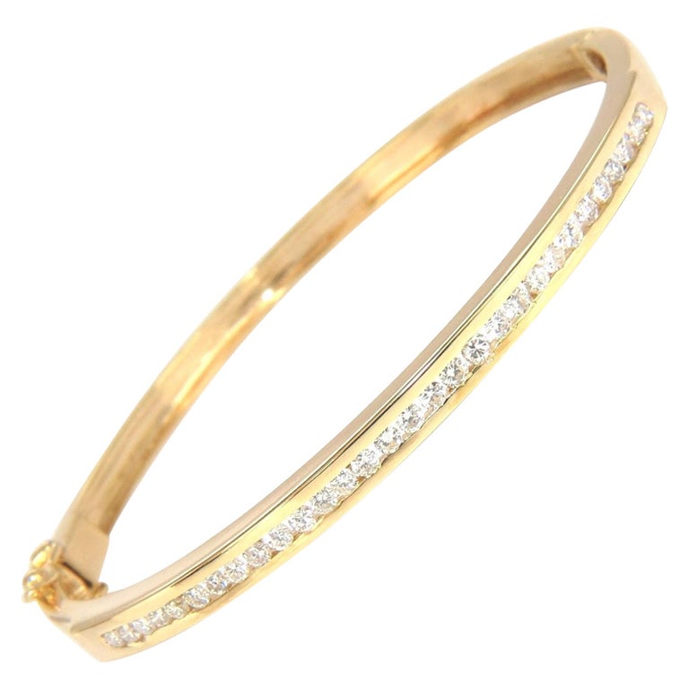 1.30 Carat Natural Round Diamond Channel Set Bangle Bracelet 14 Karat ...