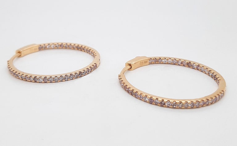 1.30ct Natural Rare Pink Diamond Hoop Earrings For Sale at 1stDibs