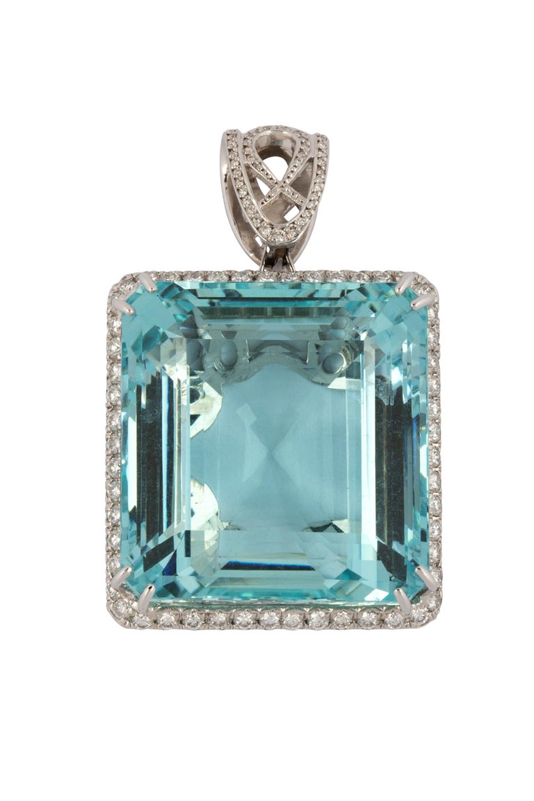 130 Carat Santa Maria Aquamarine and Diamond Pendant For Sale at 1stDibs
