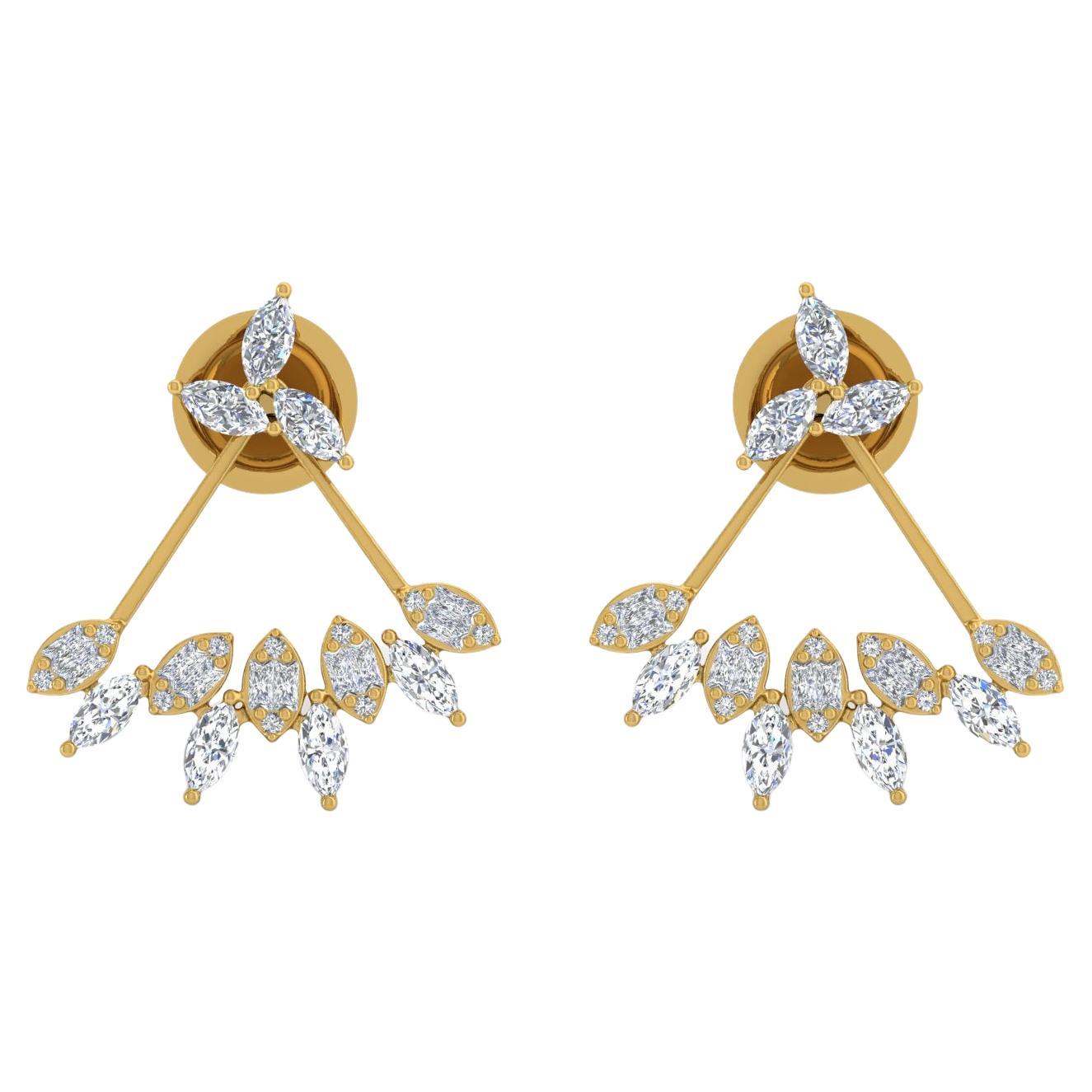 1.30 Carat SI/HI Marquise Diamond Jacket Earrings 18 Karat Yellow Gold ...