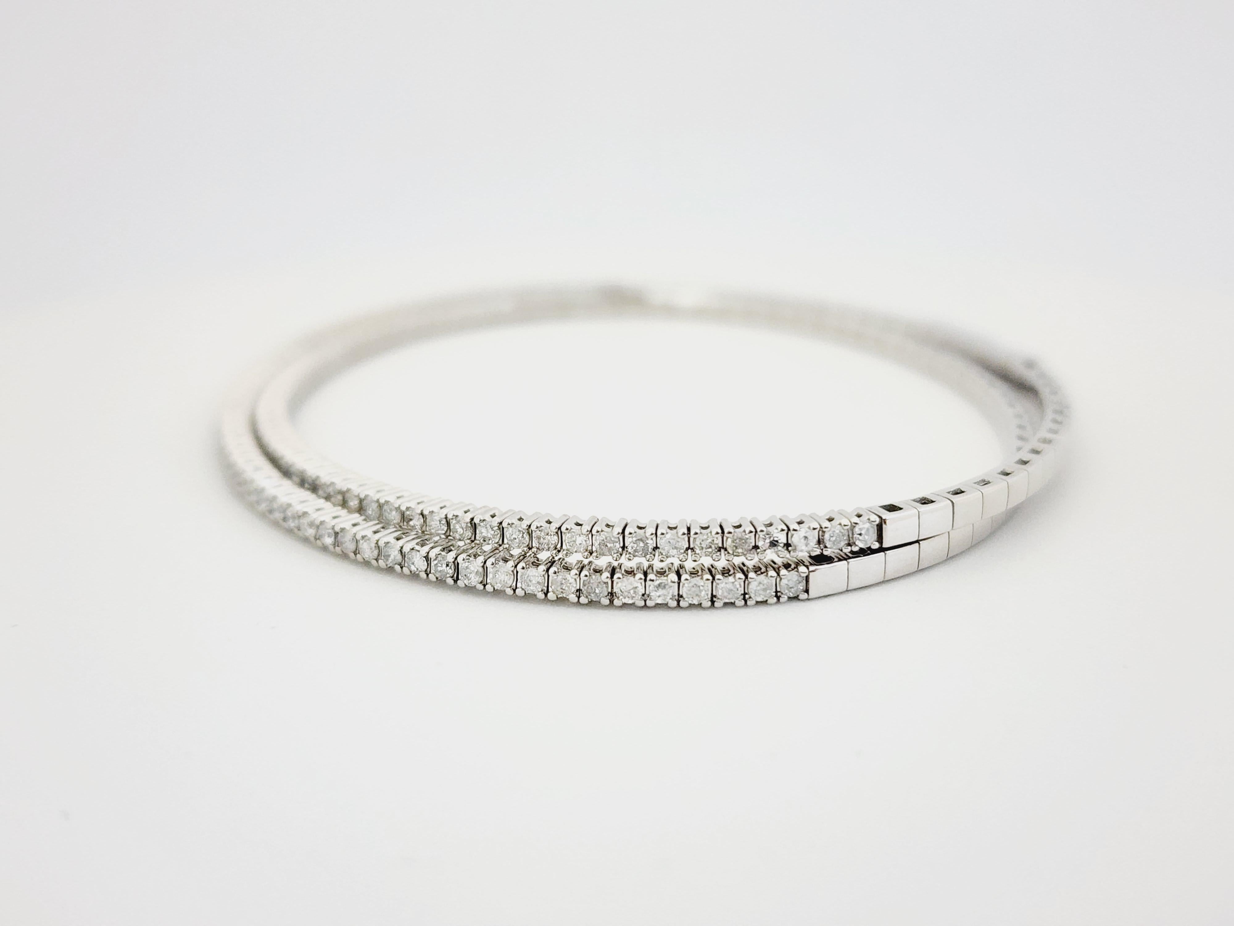 1.30 Carats Double Row Flexible Bracelet Bangle White Gold 14 Karat For ...