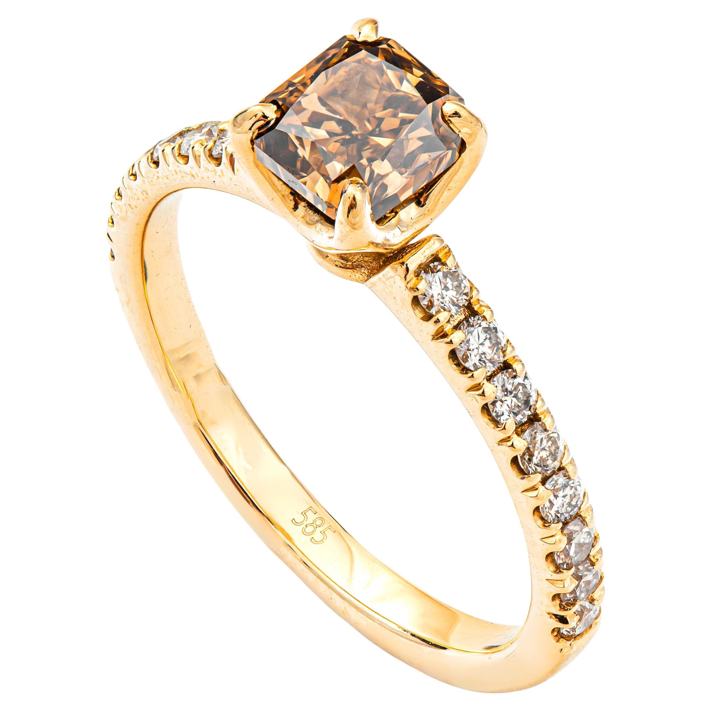 1.50 Carat Natural Fancy Brown and 1.30 Carat Diamonds Mod Three Ring ...