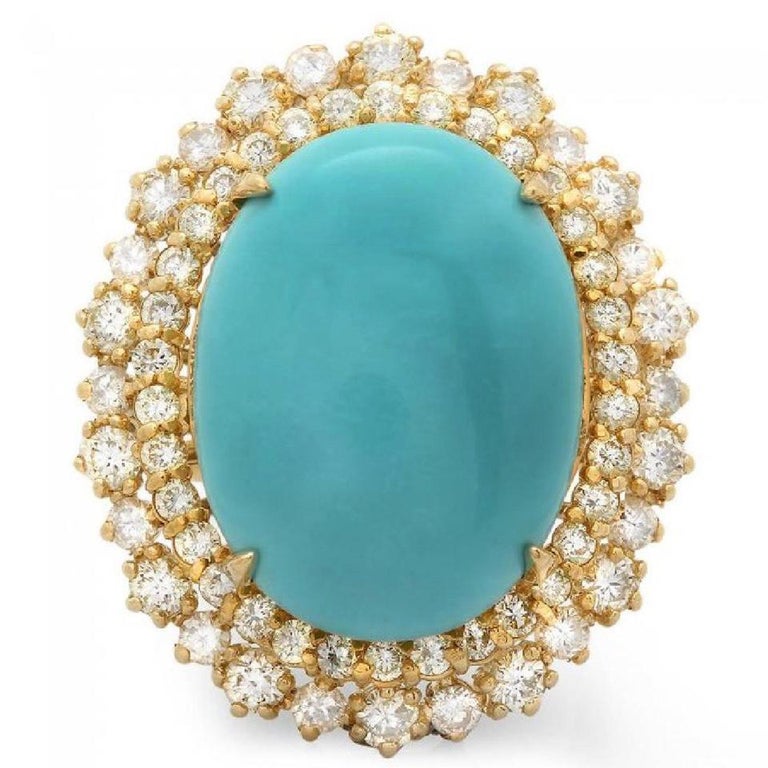 13.00 Carats Impressive Natural Turquoise and Diamond 14K Yellow Gold ...