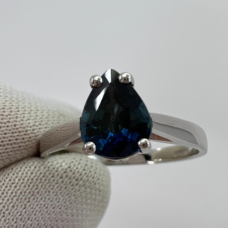 1.30ct Royal Blue Australian Sapphire Pear Cut 18k White Gold Solitaire ...