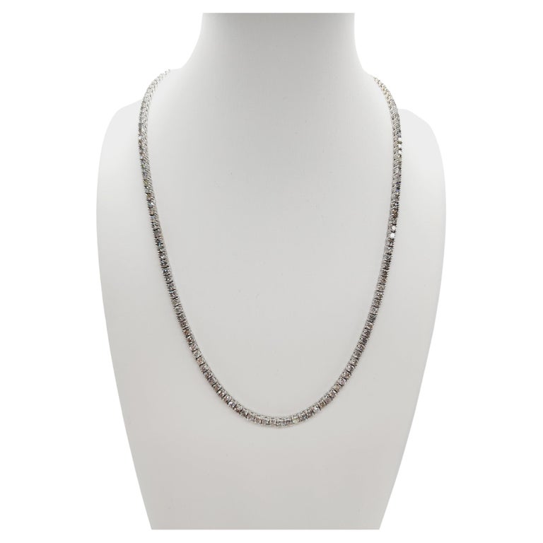 13.10 Carat Round Brilliant Cut Diamond Tennis Necklace 14 Karat White ...