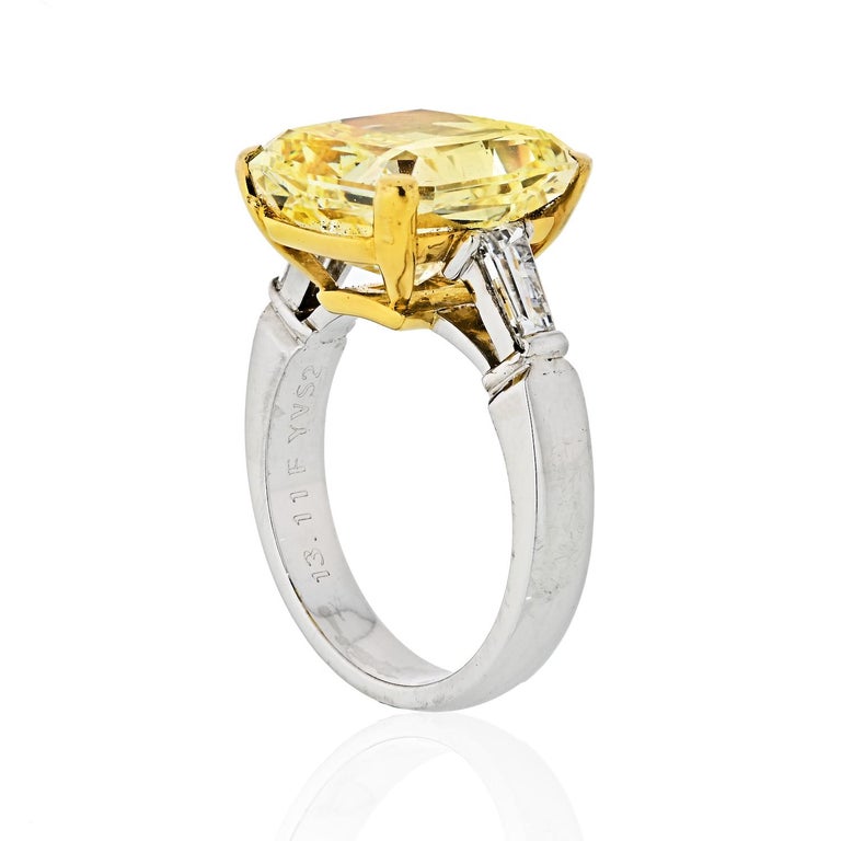 GRAFF 13.11 Carat Fancy Yellow Radiant Cut Diamond Three-Stone ...