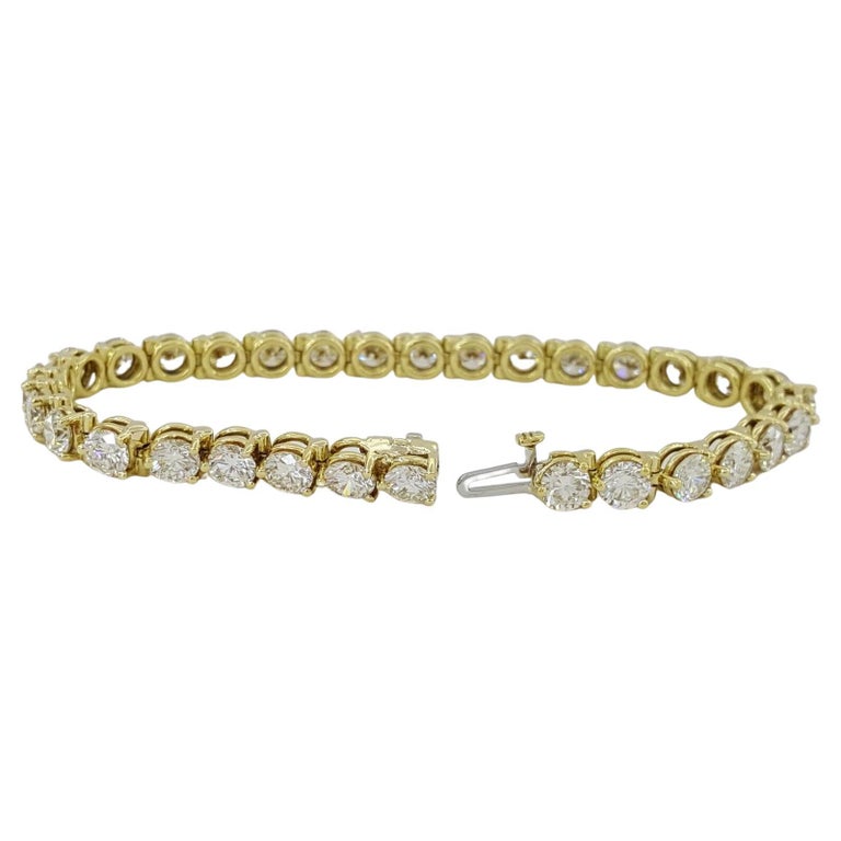 13.18ct Total Weight Round Brilliant Cut Diamond 18k Yellow Gold Tennis Bracele For Sale at 1stDibs