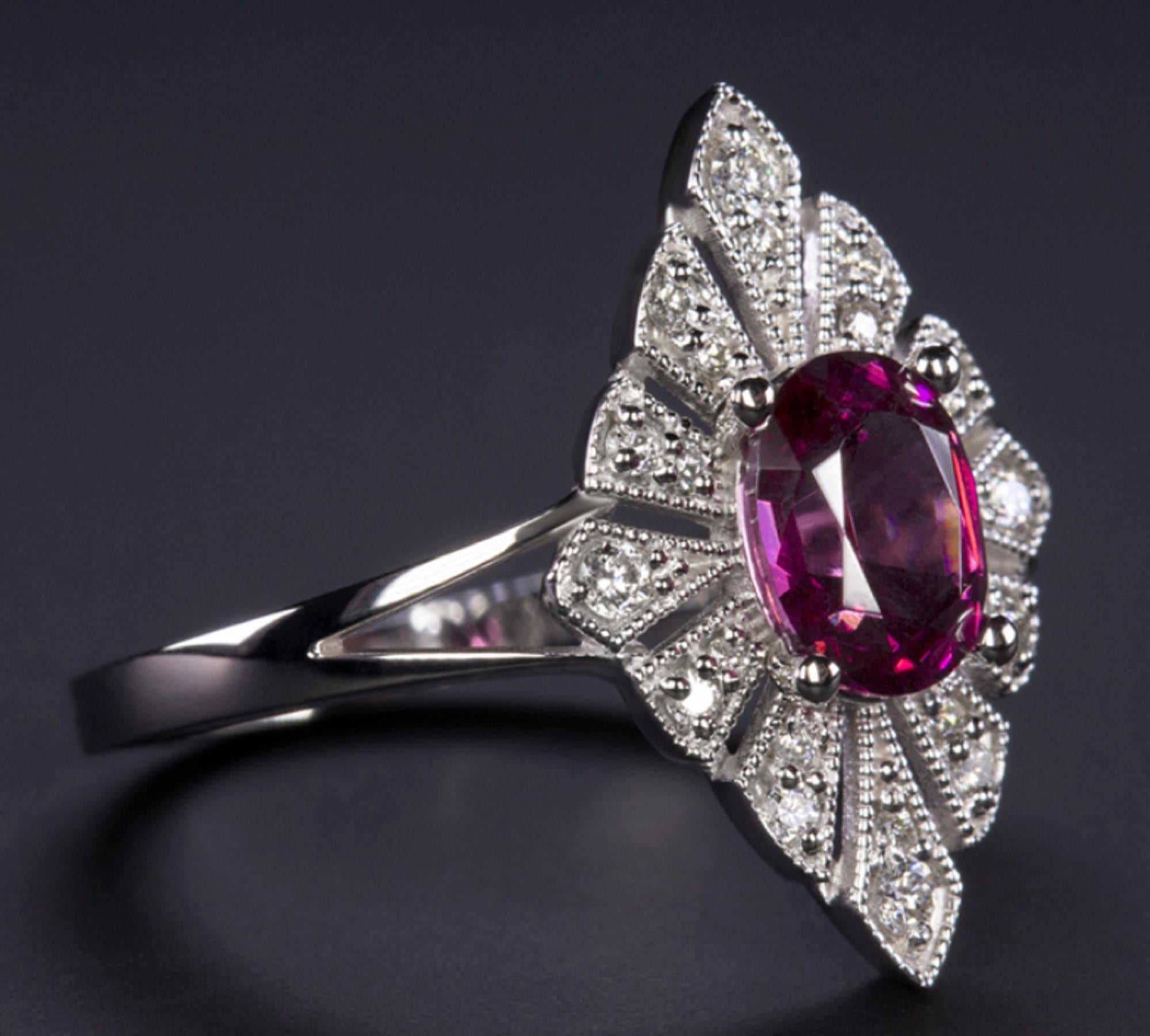 1.32 Carat Vivid Pink Rhodolite White Diamond Cocktail Ring For Sale at ...