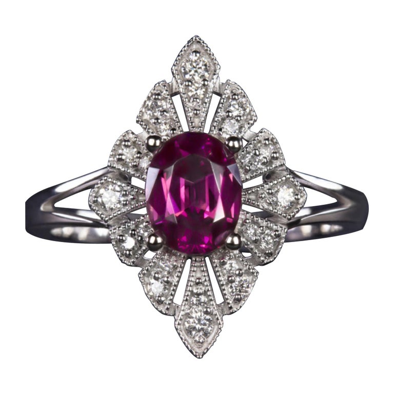 1.32 Carat Vivid Pink Rhodolite White Diamond Cocktail Ring For Sale at ...