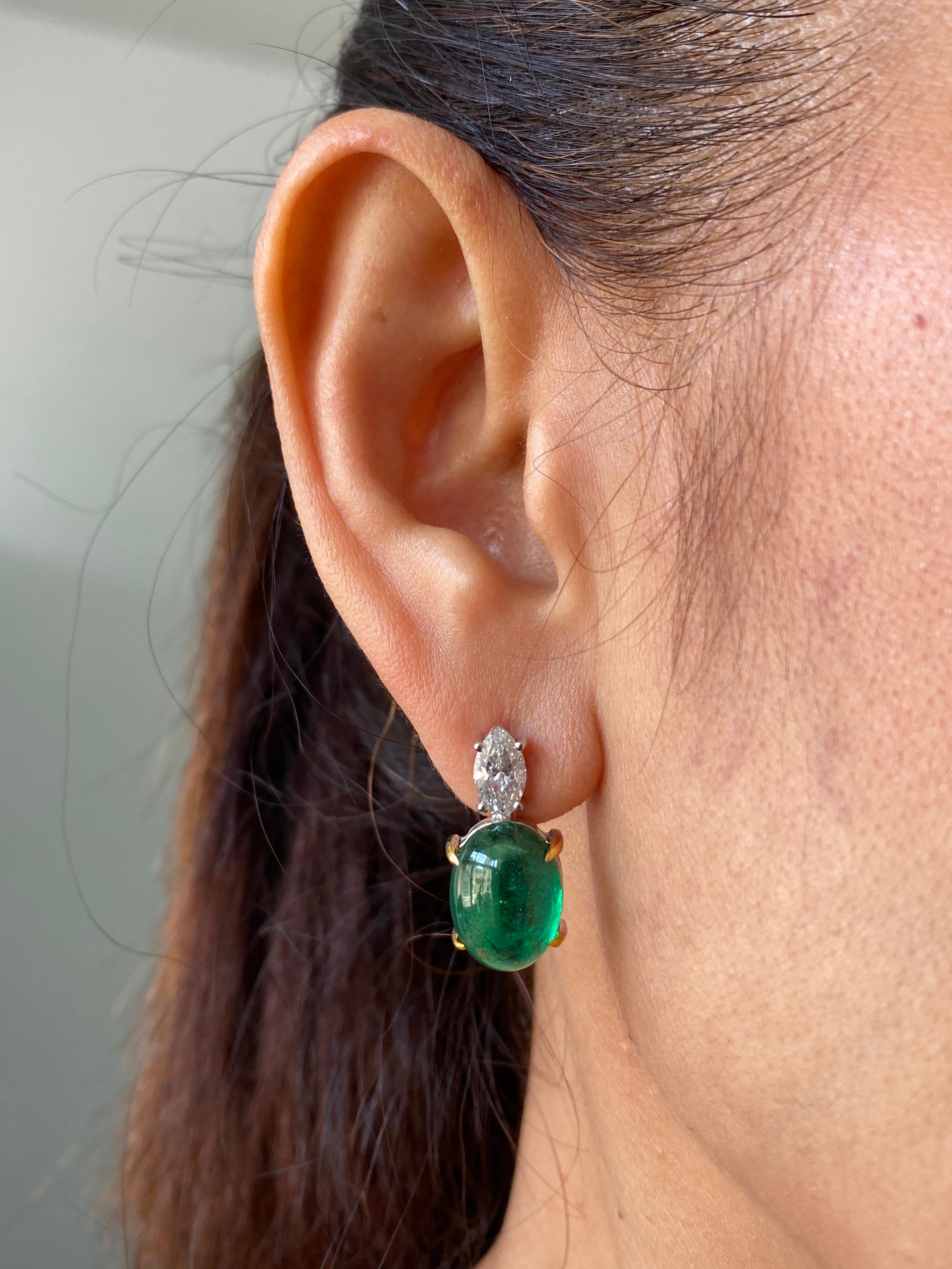13.25 Carat Zambian Emerald Cabochon and Diamond Drop Earrings at ...