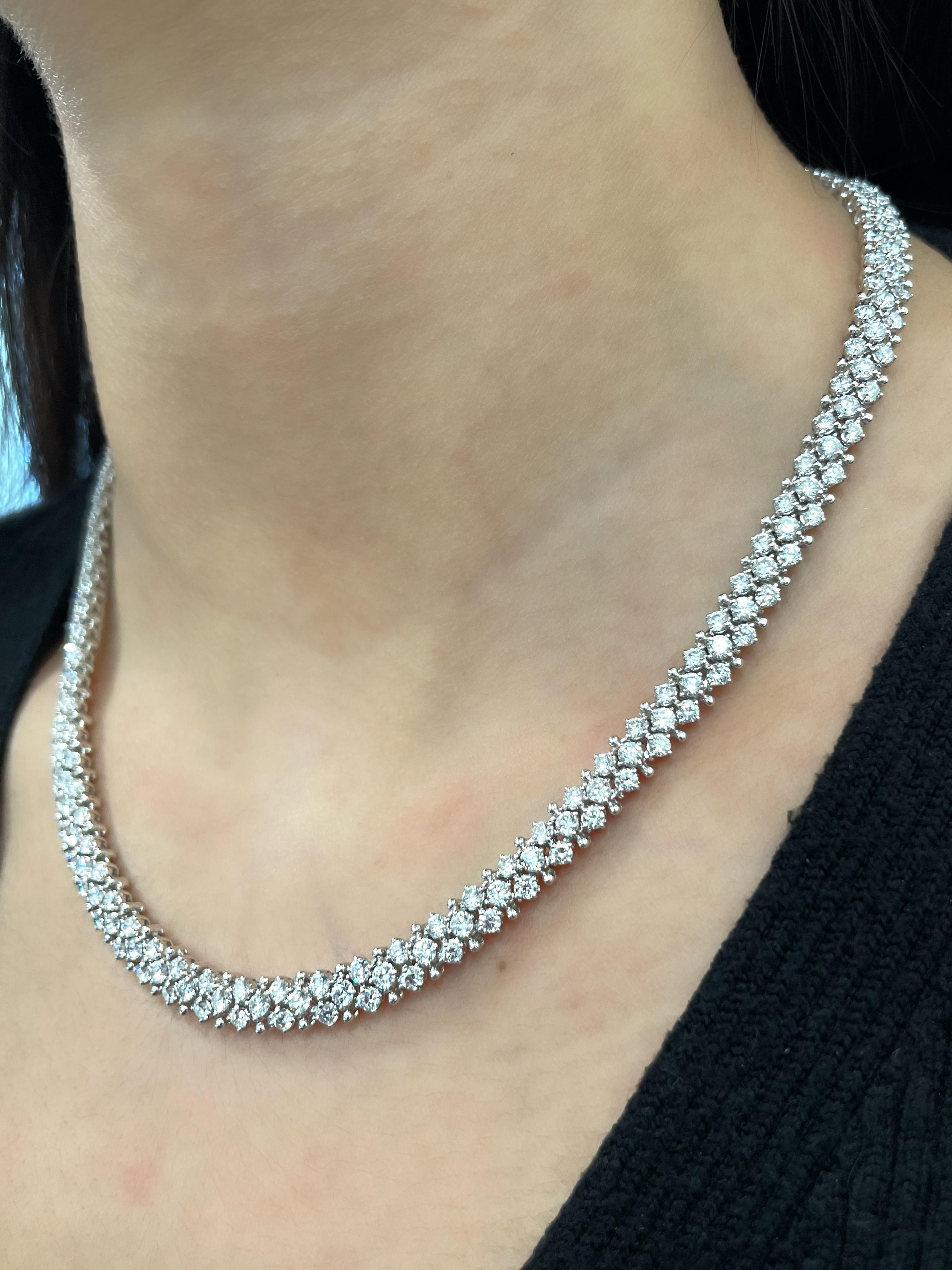 13.29 ct Double Row Pave Diamond Necklace For Sale at 1stDibs