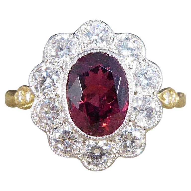1.32ct Natural Spinel and Diamond Cluster Ring in 18ct Yellow and White ...