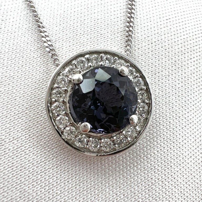 1.32ct Vivid Purple Titanium Spinel Diamond 18k White Gold Halo Pendant ...
