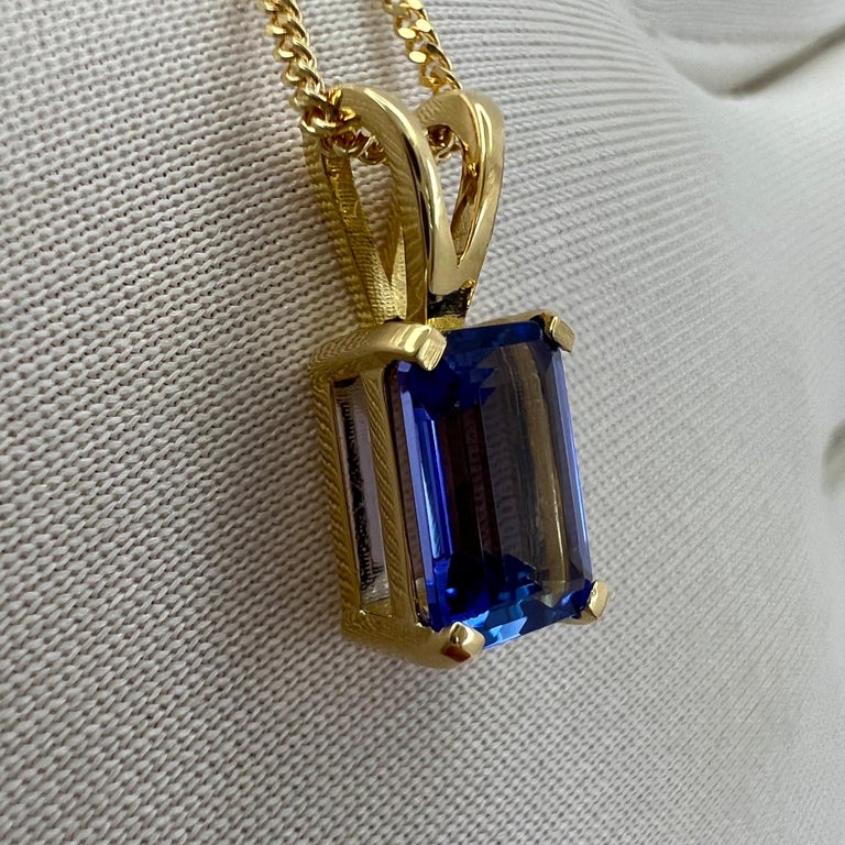 1.32ct Vivid Violet Blue Tanzanite 18k Yellow Gold Emerald Cut Pendant ...