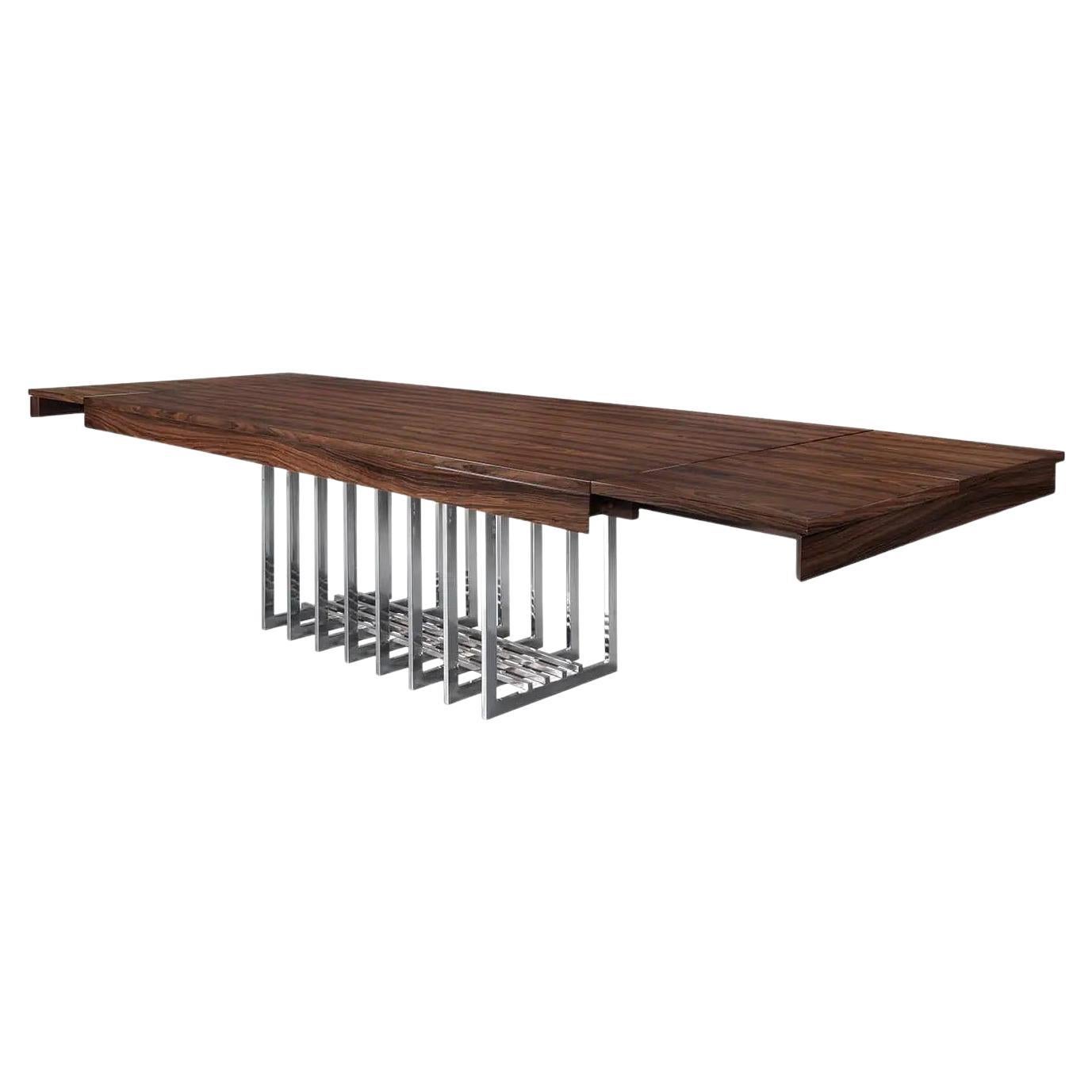 Extendable 133" Dining Table, Wood and Stainless Steel. For Sale at 1stDibs
