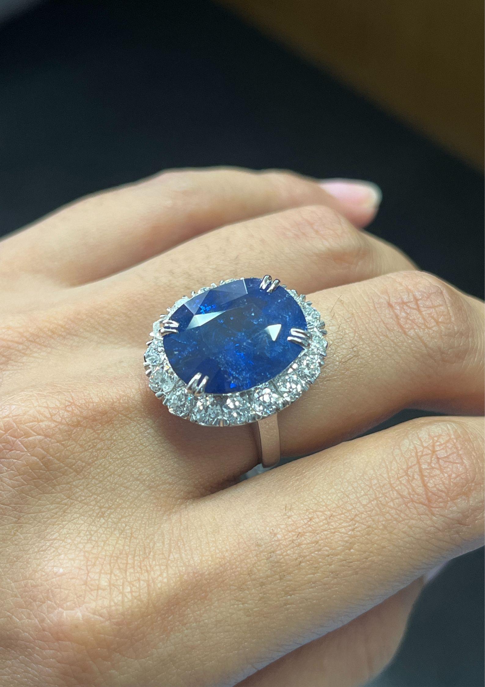 Massive 13.32ct Royal Blue Sapphire and OMC Diamonds Ring in 18K White ...