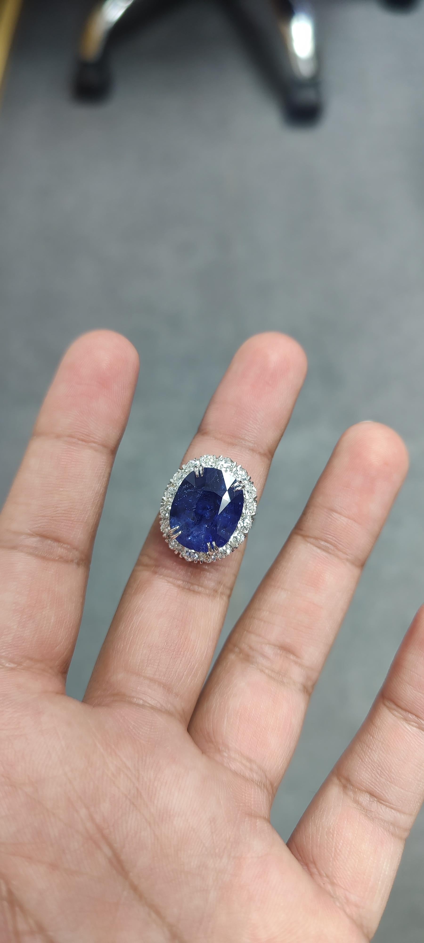 Massive 13.32ct Royal Blue Sapphire and OMC Diamonds Ring in 18K White ...