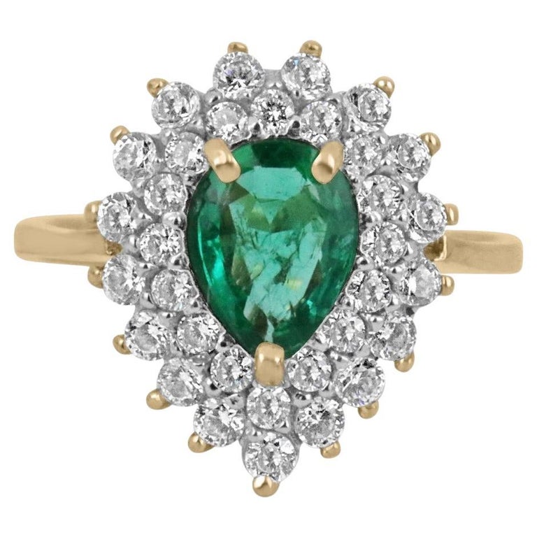 1.33tcw 14K Natural Emerald Teardrop Pear Cut and Diamond Cluster Halo ...