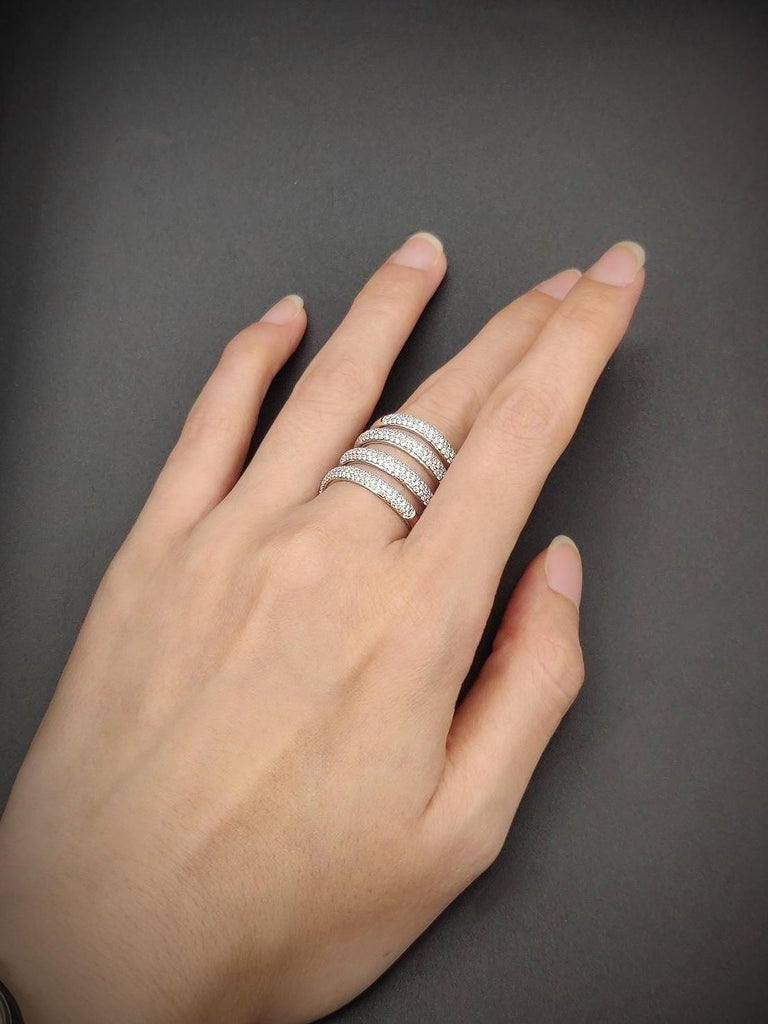 1.34 Carat Pavé Diamond 18K Gold Coil Ring For Sale at 1stDibs