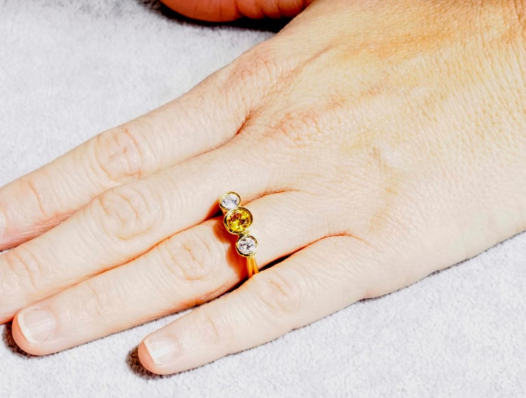 Hofer Certified 1.34 Carats Fancy "Amber Yellow" Three Stone Ring For ...